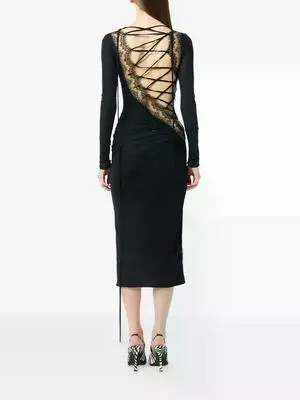 Blumarine Lace Insert Ruched Midi Dress