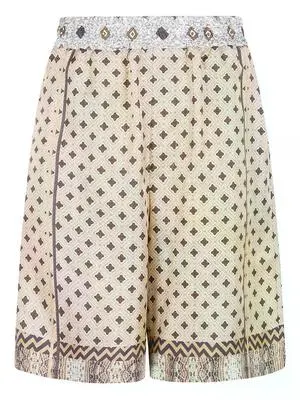 PIERRE-LOUIS MASCIA Geometric Print Silk Shorts - Neutrals