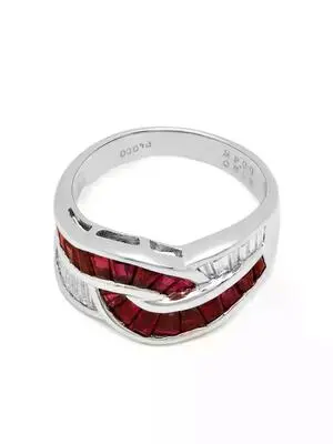 JEWELS AFICIONADO Platinum Ruby And Diamond Knot Ring - Silver