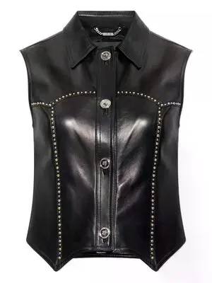 Versace Leather Sleeveless Shirt With Stud Embellishments