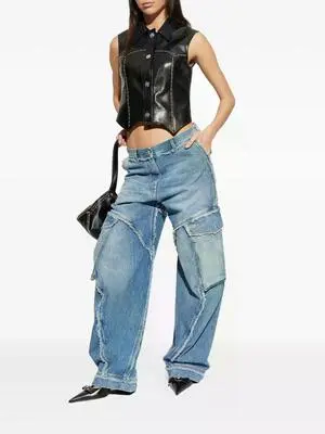 Versace Leather Sleeveless Shirt With Stud Embellishments