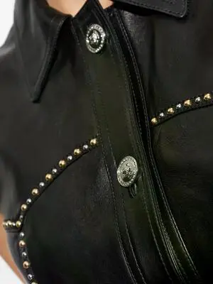 Versace Leather Sleeveless Shirt With Stud Embellishments
