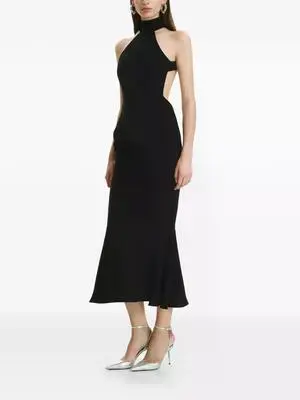 VESTIAIRE D'UN OISEAU LIBRE Open Back High Neck Flared Hem Midi Dress