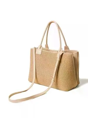 TWINSET Raffia-effect Shopper Bag With Faux Calf Leather Finishes
