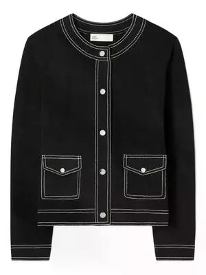 Tory Burch Topstitch Pocket Cardigan - Black