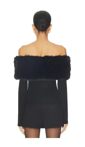Lpa Off-shoulder Faux Fur Trim Top
