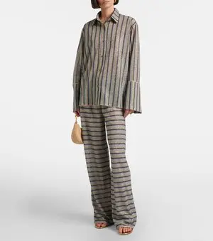 Oseree Lumiere Striped Wide-leg Trousers