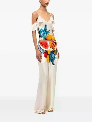 DONDE ESTEBAN Salpicon Fruit-print Wide Leg Trousers - Neutrals
