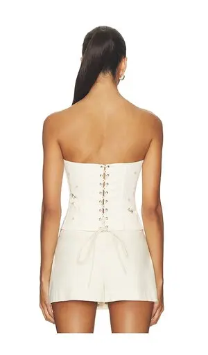 GUIZIO Embellished Twill Corset Top In Ivory In . Also