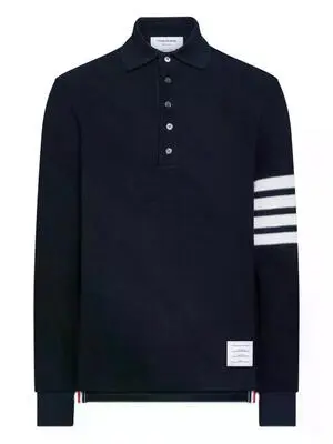 Thom Browne 4-bar Textured-pique Long-sleeved Polo Shirt - Blue