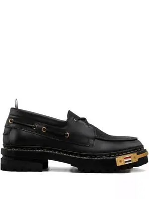 Thom Browne Leather Boat Shoes With Gold-tone Hardware - Black