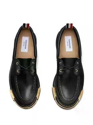 Thom Browne Leather Boat Shoes With Gold-tone Hardware