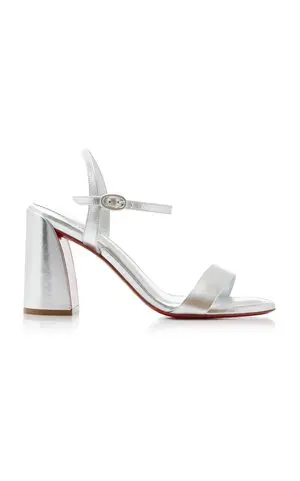 CHRISTIAN LOUBOUTIN Miss Jane Metallic Nappa Leather Block Heel Sandals - Silver