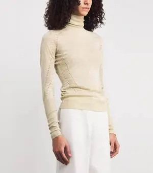 JOSEPH Metallic Lurex Pointelle Knit Turtleneck - Yellow