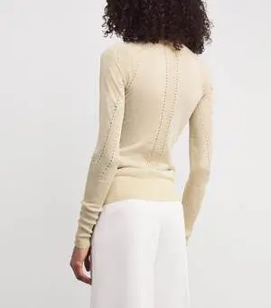 JOSEPH Metallic Lurex Pointelle Knit Turtleneck - Yellow