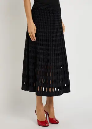 Simkhai Drue Textured Cut-out Knit Midi Skirt - Black