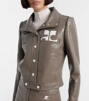 COURREGES Logo Vinyl Cropped Jacket - Grey