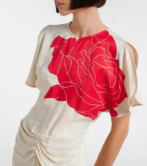 Victoria Beckham Gathered Floral Midi Dress