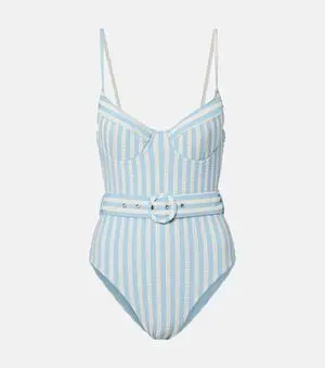 Simkhai Noa Belted Striped One Piece Swimsuit - Blue