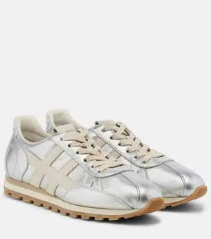 Hogan Hogan "86er" Metallic Leather Lace-Up Sneakers Silver