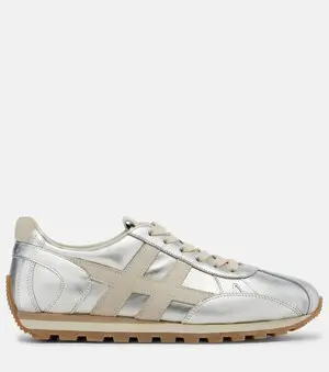 Hogan 86er" Metallic Leather Lace-up Sneakers - Silver