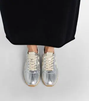 Hogan 86er" Metallic Leather Lace-up Sneakers - Silver