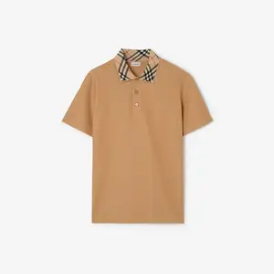 Burberry Check Collar Cotton Polo Shirt - Beige