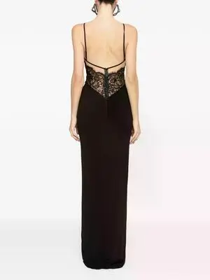 NISSA Lace Panel Maxi Dress With V-neck And Slit Hem