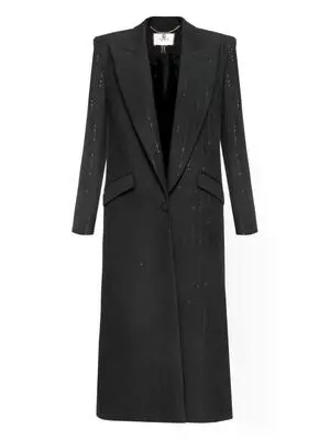 NISSA Sequin-embellished Peak Lapel Coat - Black