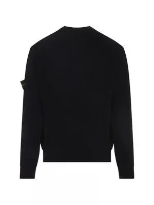 Stone Island Ribbed Knit Sweater With Logo Patch - Black
