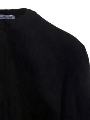 Stone Island Ribbed Knit Sweater With Logo Patch - Black