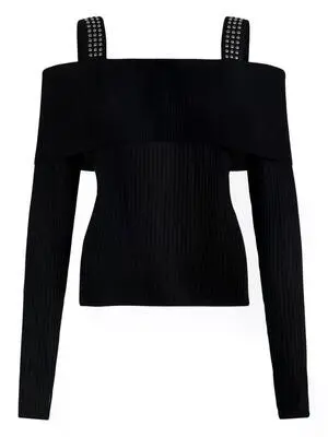 Liu Jo Off-the-shoulder Embellished Sweater - Black