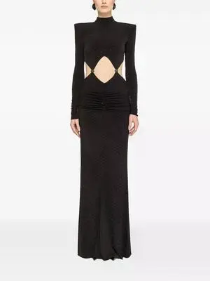 NISSA Rhinestone Embellished Cut-out Maxi Dress - Black
