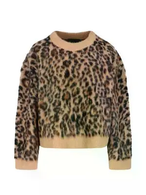 NILI LOTAN Animal Print Round Neck Sweater - Neutrals