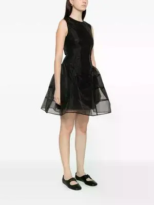 Cecilie Bahnsen Sleeveless Gathered Sheer Mini Dress - Black