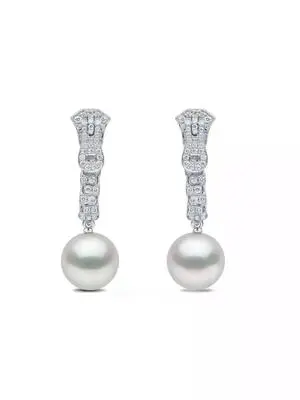 Yoko London South Sea Pearl And Diamond Zipper Drop Earrings In 18k White Gold - Silver