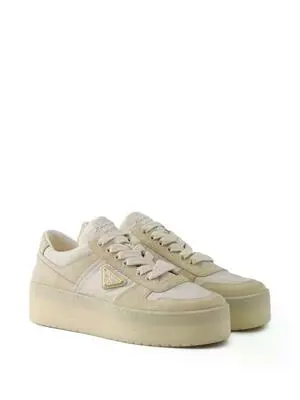 Prada Prada Downtown Bold Re-Nylon And Suede Lace-Up Sneakers Neutrals