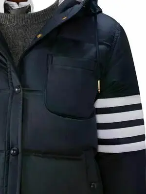 Thom Browne Down Hooded Jacket With Four-bar Detail