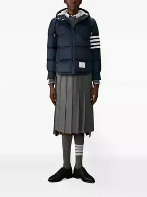 Thom Browne Down Hooded Jacket With Four-bar Detail - Blue