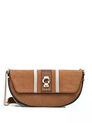 Guess Striped Detail Chain Strap Crossbody Bag - Brown