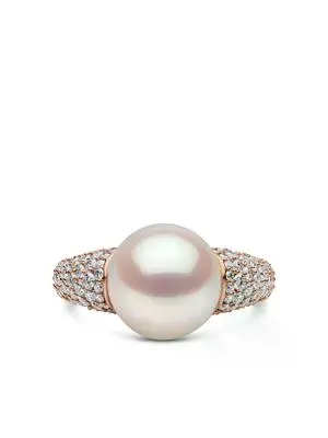 Yoko London 18k Rose Gold Diamond And Pearl Ring