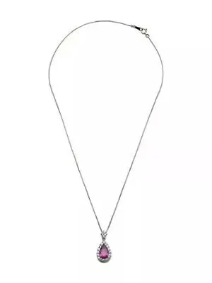 JEWELS AFICIONADO Platinum Pink Sapphire And Diamond Halo Pendant Necklace - Silver