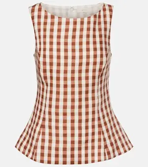 Faithfull The Brand Ana Gingham Linen Top - Brown