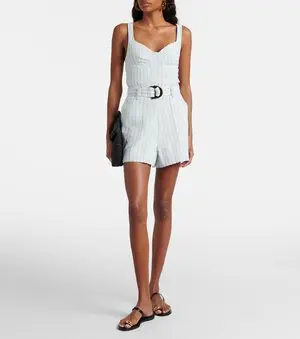 Simkhai Striped Cotton-blend Seersucker Romper - Blue