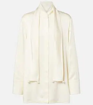 JIL SANDER Satin Shirt With Detachable Scarf Detail - White