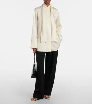 JIL SANDER Satin Shirt With Detachable Scarf Detail - White