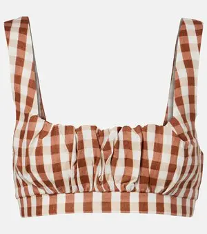 Faithfull The Brand Ida Gingham Linen Crop Top - Brown
