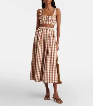 Faithfull The Brand Ida Gingham Linen Midi Skirt