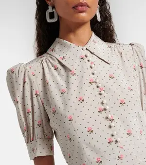 Alessandra Rich Floral Polka-dot Silk Maxi Dress