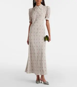 Alessandra Rich Floral Polka-dot Silk Maxi Dress